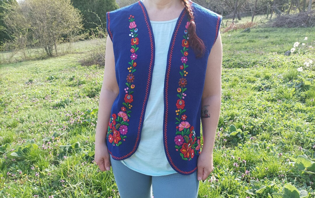 Hungarian Hand Embroidered Floral UNISEX Matyo Vest / Hippie Boho ...