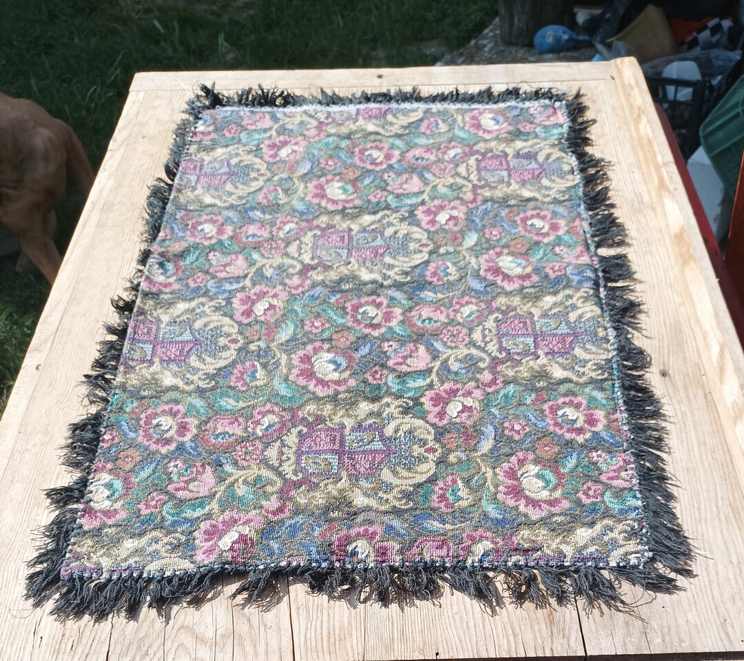 Vintage Woven Tapestry Tablerunner: Rustic Rose Motif, Gobelin Style - Etsy
