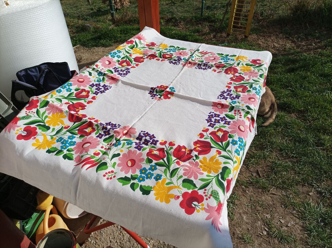 Vintage Printed Folk Hungarian Motif Rural Tablecloth,flower Designed ...
