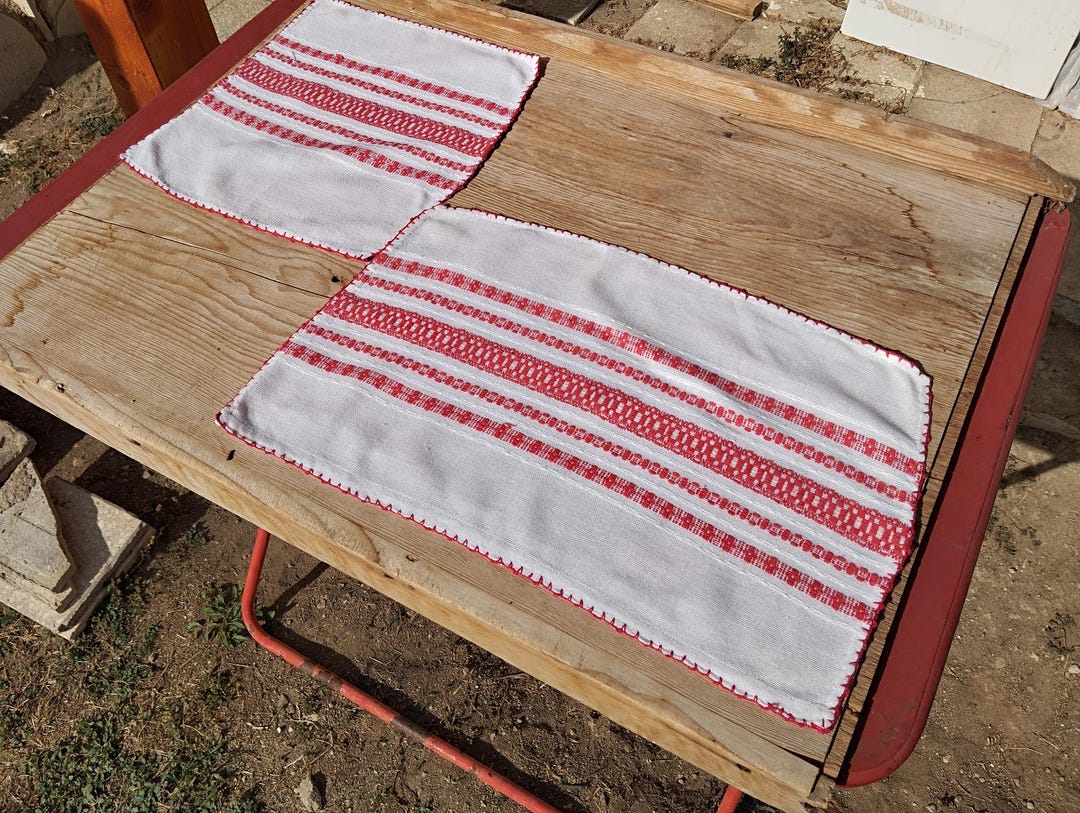 Vintage Hungarian Woven Table Runner Set: Red & White Folk Art Decor - Etsy