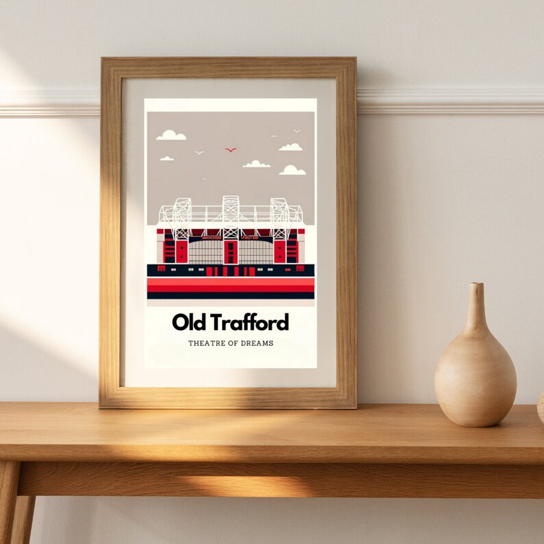 Old Trafford Stadium Print, Manchester United Poster, Minimalist ...