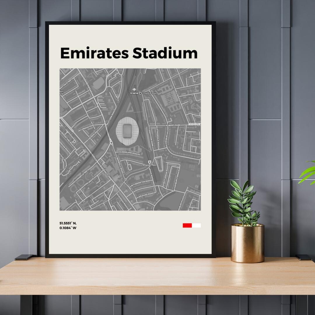 Map of the Emirates Stadium, Digital Print, Arsenal Poster Print ...