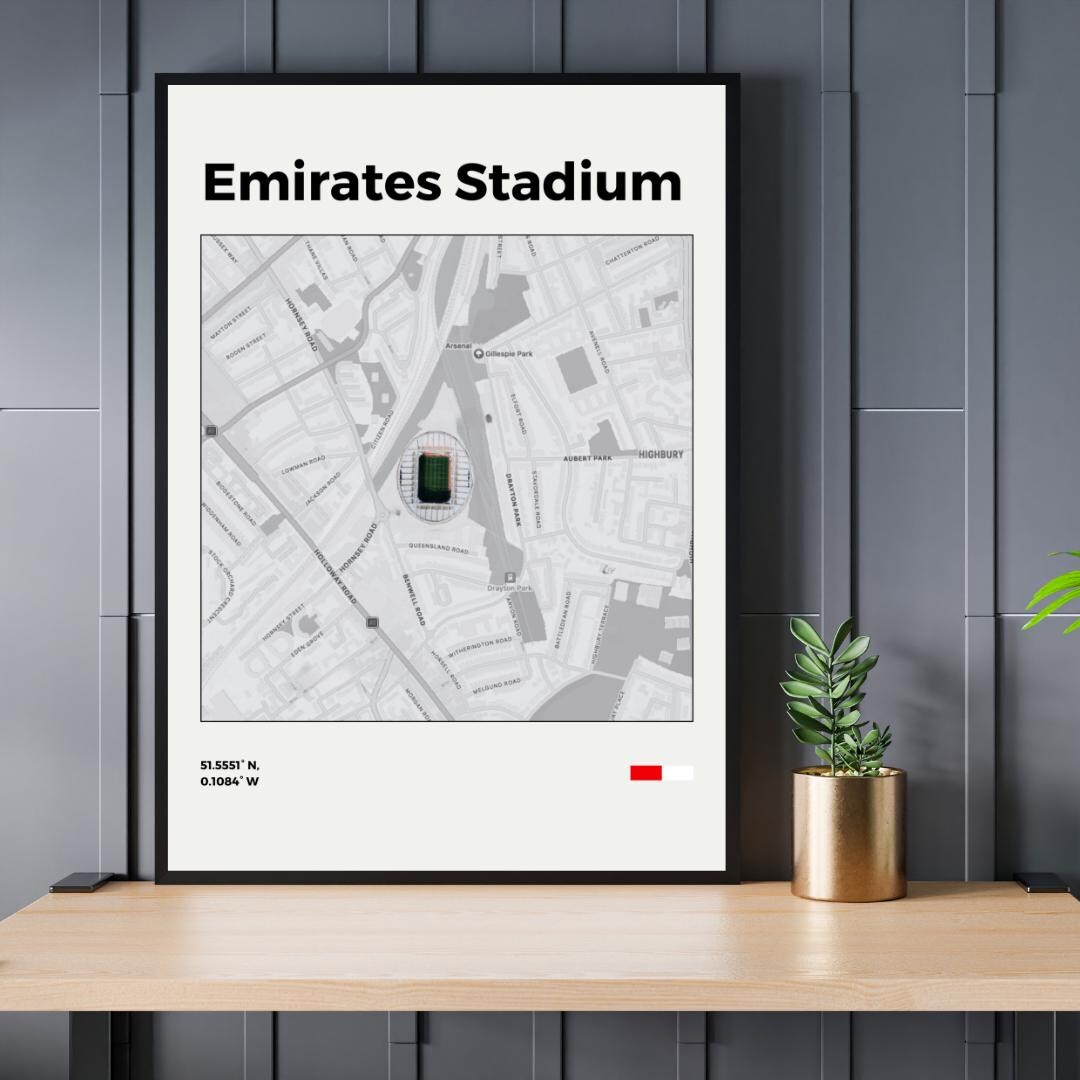 Map of the Emirates Stadium, Digital Print, Arsenal Poster Print ...