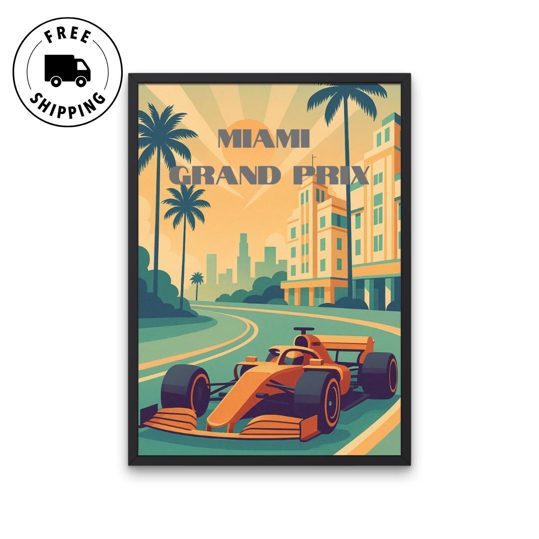 Miami Grand Prix Print | Art Deco Racing Wall Art | Formula One Poster ...