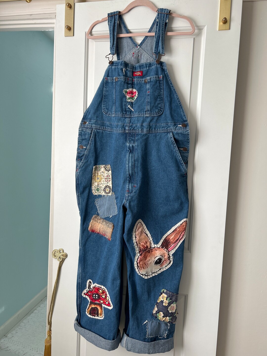 Dickies Denim Overalls With Vintage Patches Size L/XL - Etsy