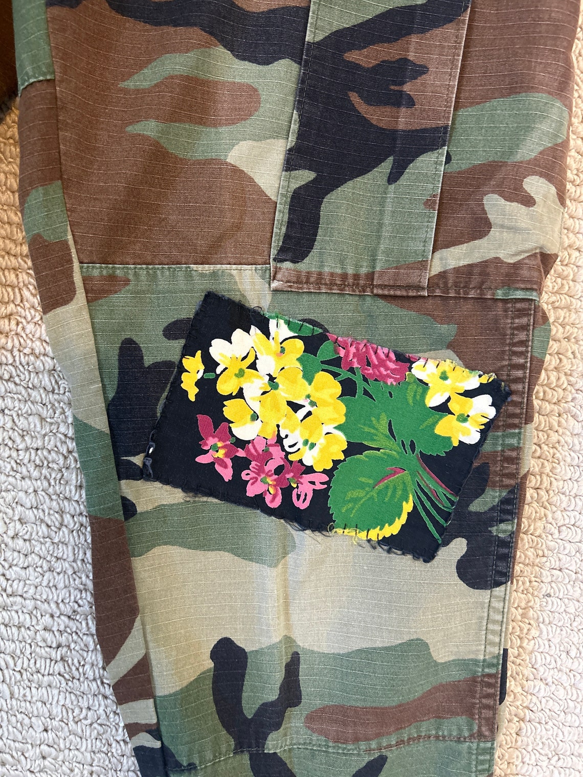 Custom Upcycled Camouflage Army Pants With Patches Size M - Etsy