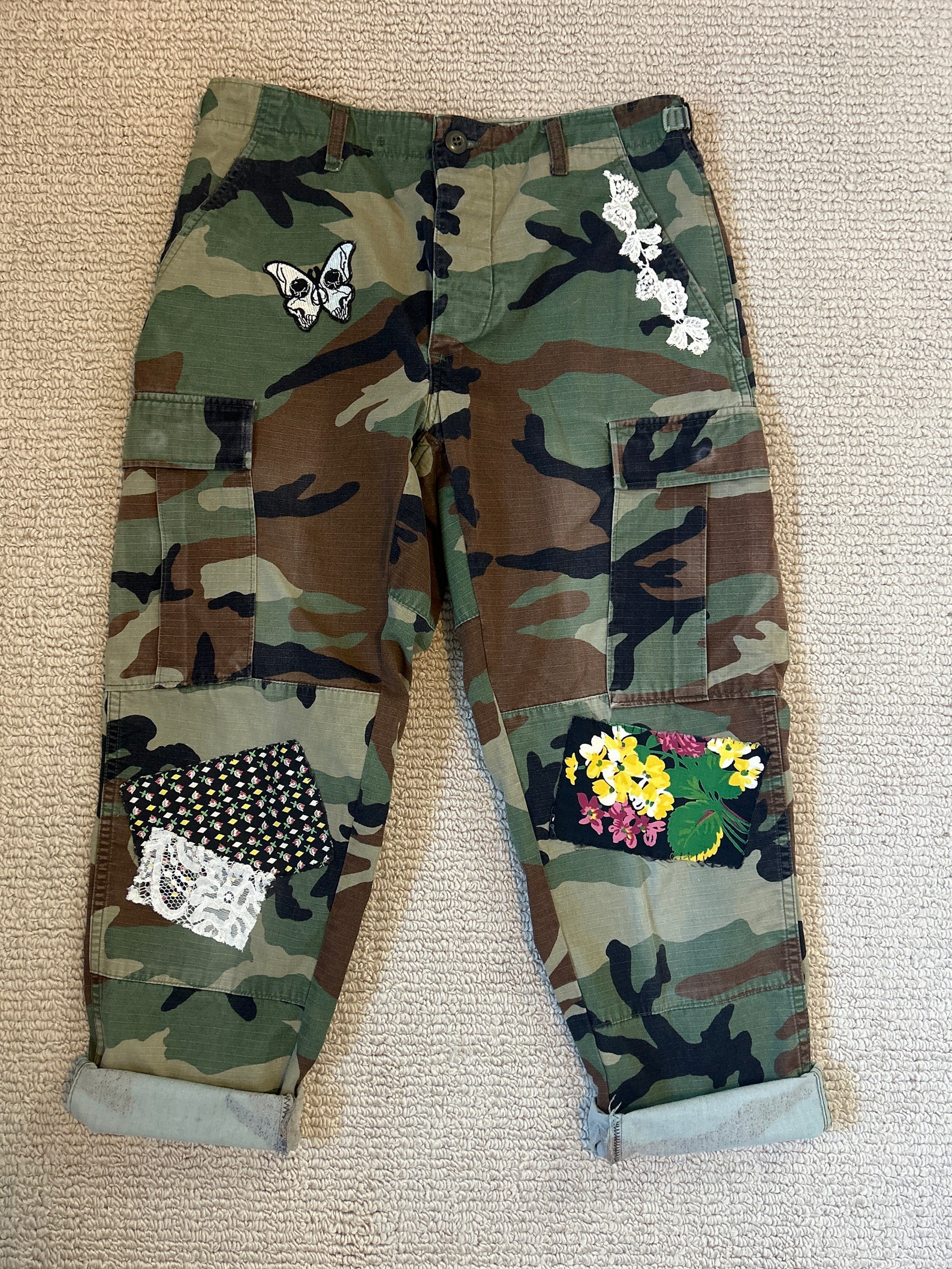 Custom Upcycled Camouflage Army Pants With Patches Size M - Etsy