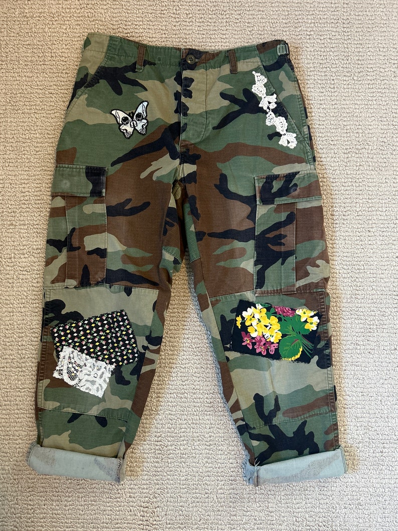 Custom Upcycled Camouflage Army Pants With Patches Size M - Etsy