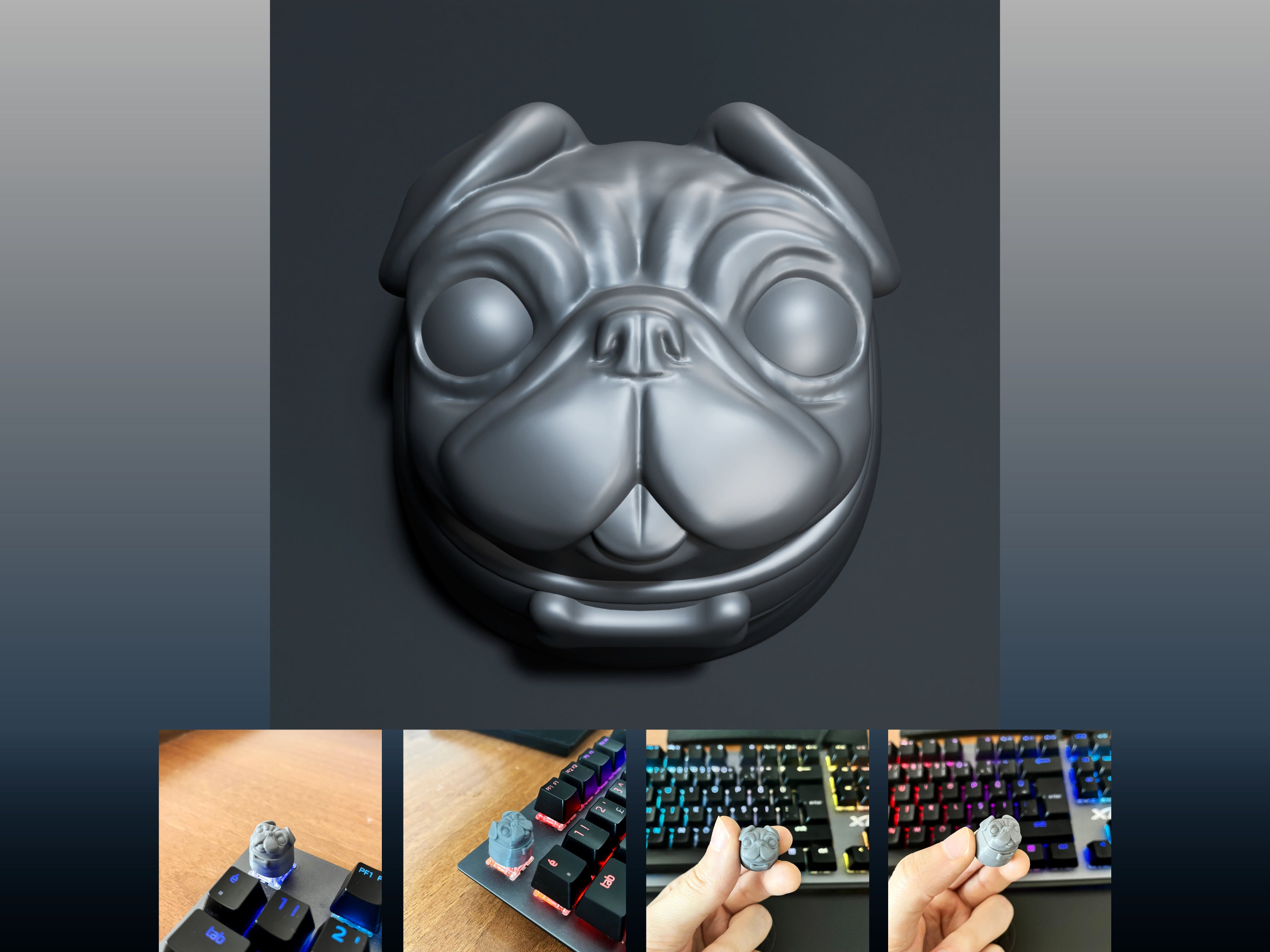 Pug - Custom Artisan Keycap STL File for Cherry MX Mechanical Keyboards ...