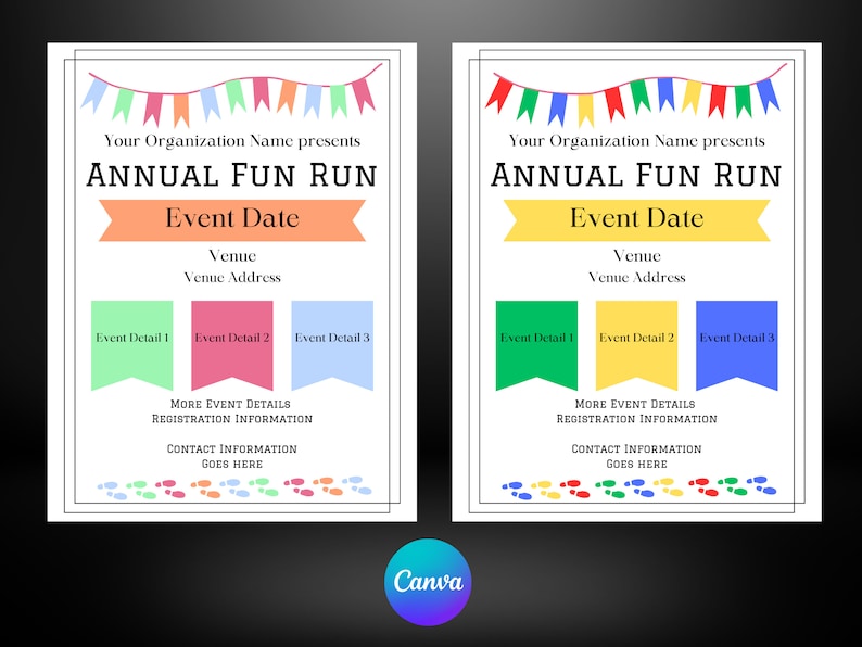 Fun Run Event Fundraiser Canva Flyer Template Customizable for PTA, PTO ...