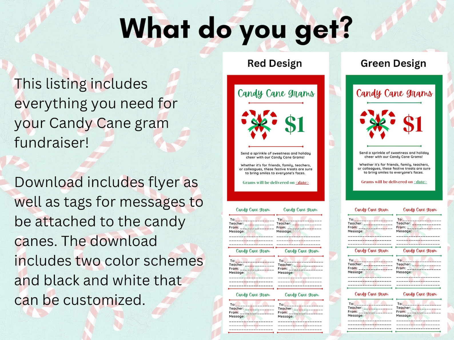 Editable Candy Gram Candy Cane Fundraiser Customizable Digital Template ...