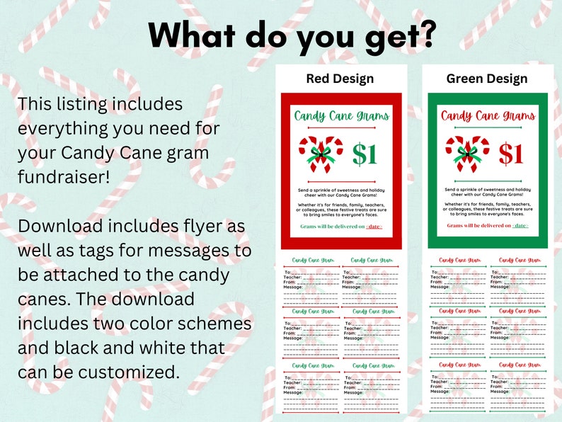 Editable Candy Gram Candy Cane Fundraiser Customizable Digital Template ...
