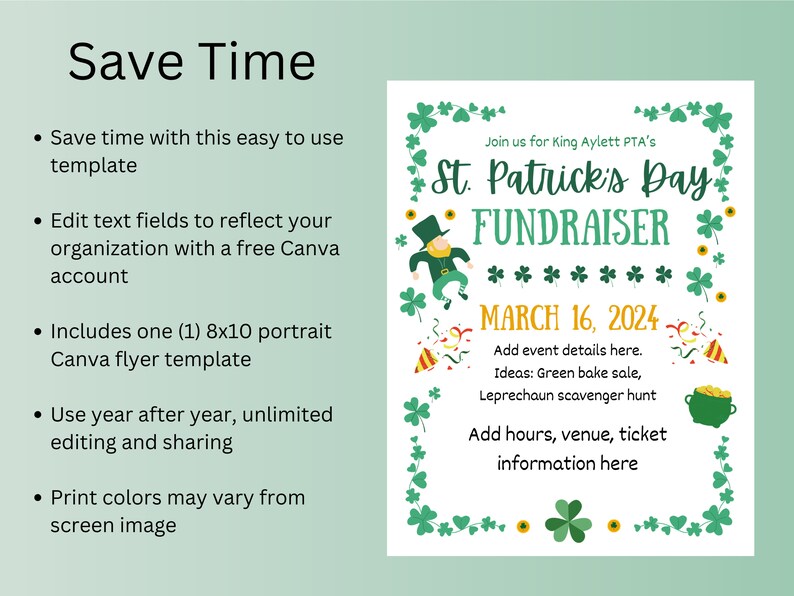 Shamrock St. Patrick's Day Event Flyer Canva Template - Fully ...