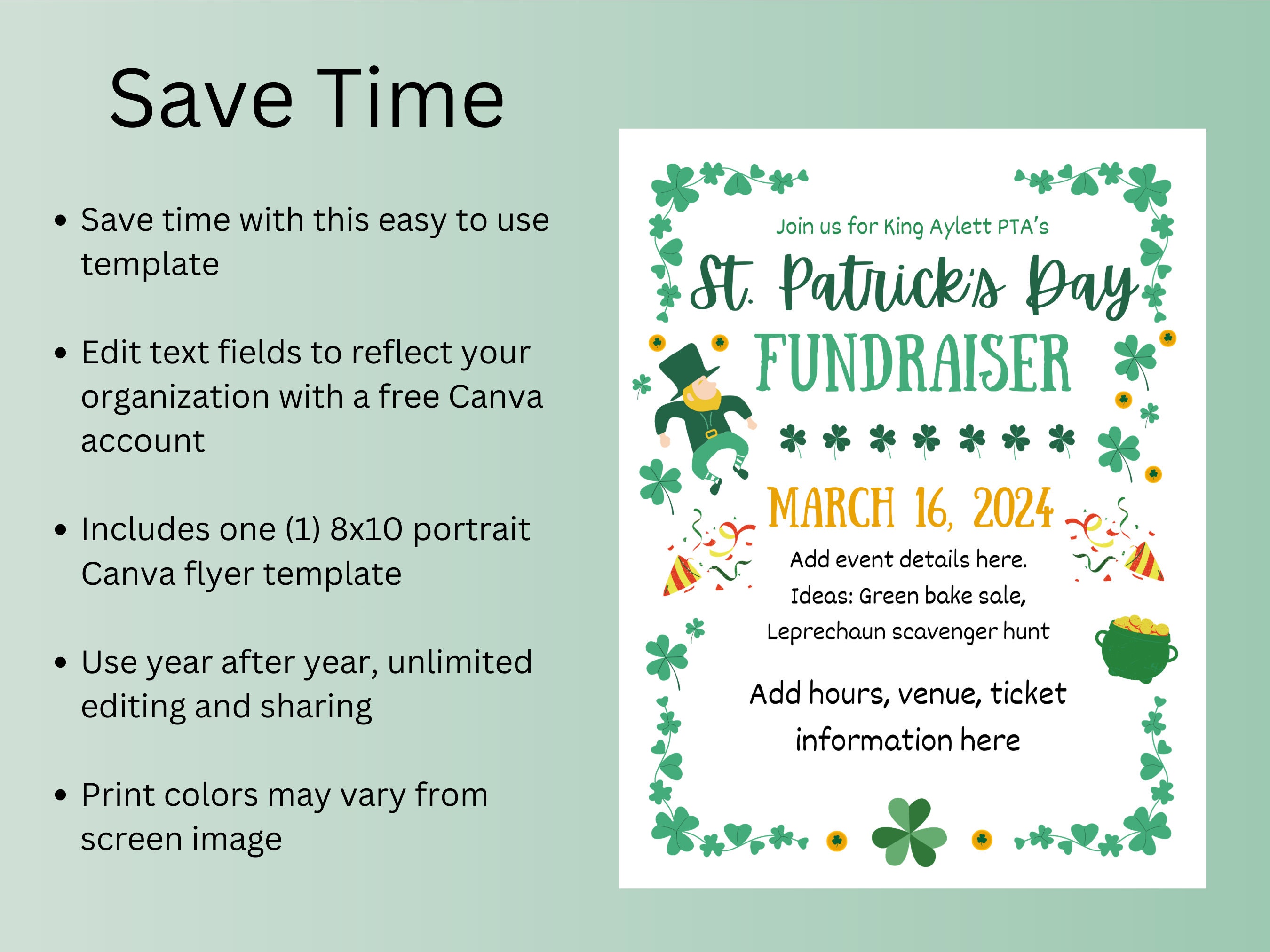 Shamrock St. Patrick's Day Event Flyer Canva Template - Fully ...