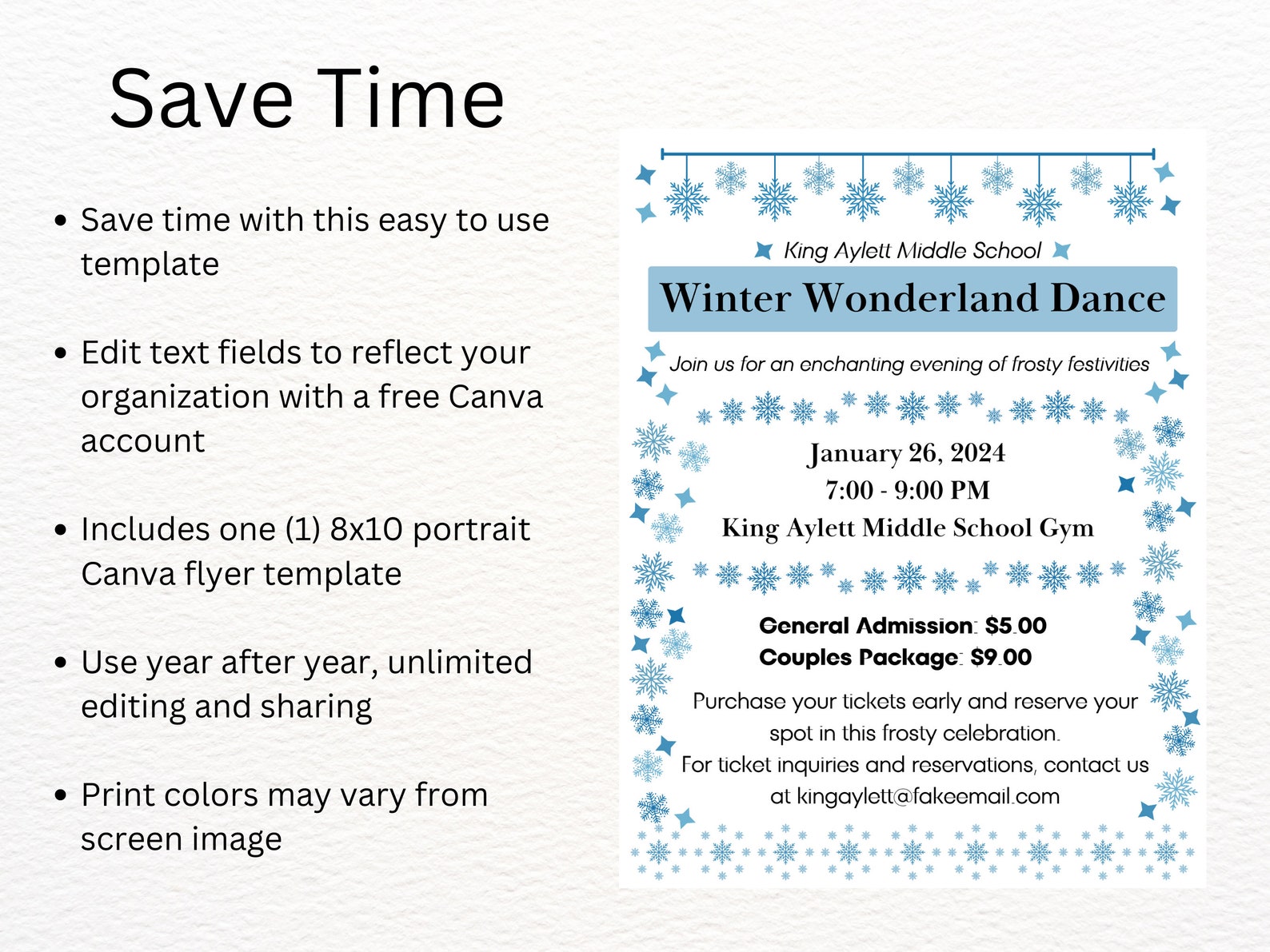 Winter Wonderland Flyer Canva Template - Fully Customizable for PTA PTO ...