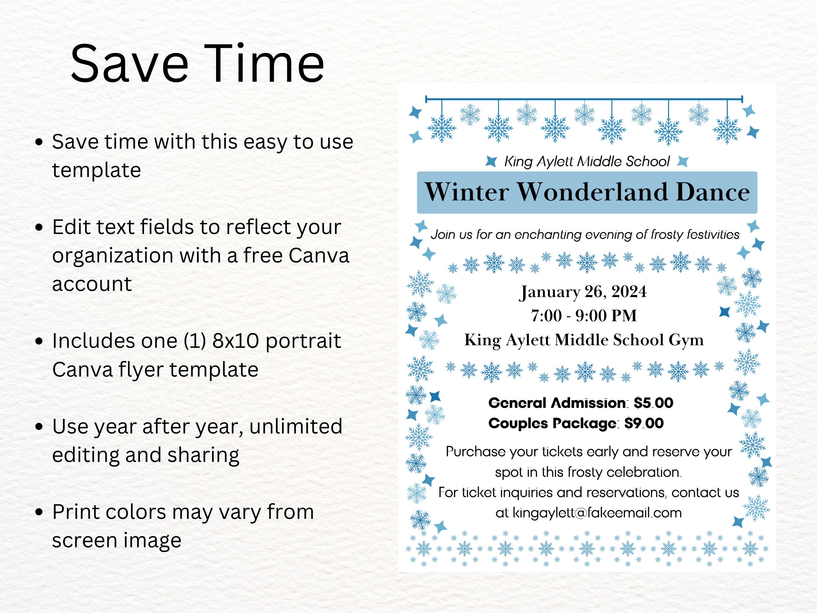 Winter Wonderland Flyer Canva Template - Fully Customizable for PTA PTO ...