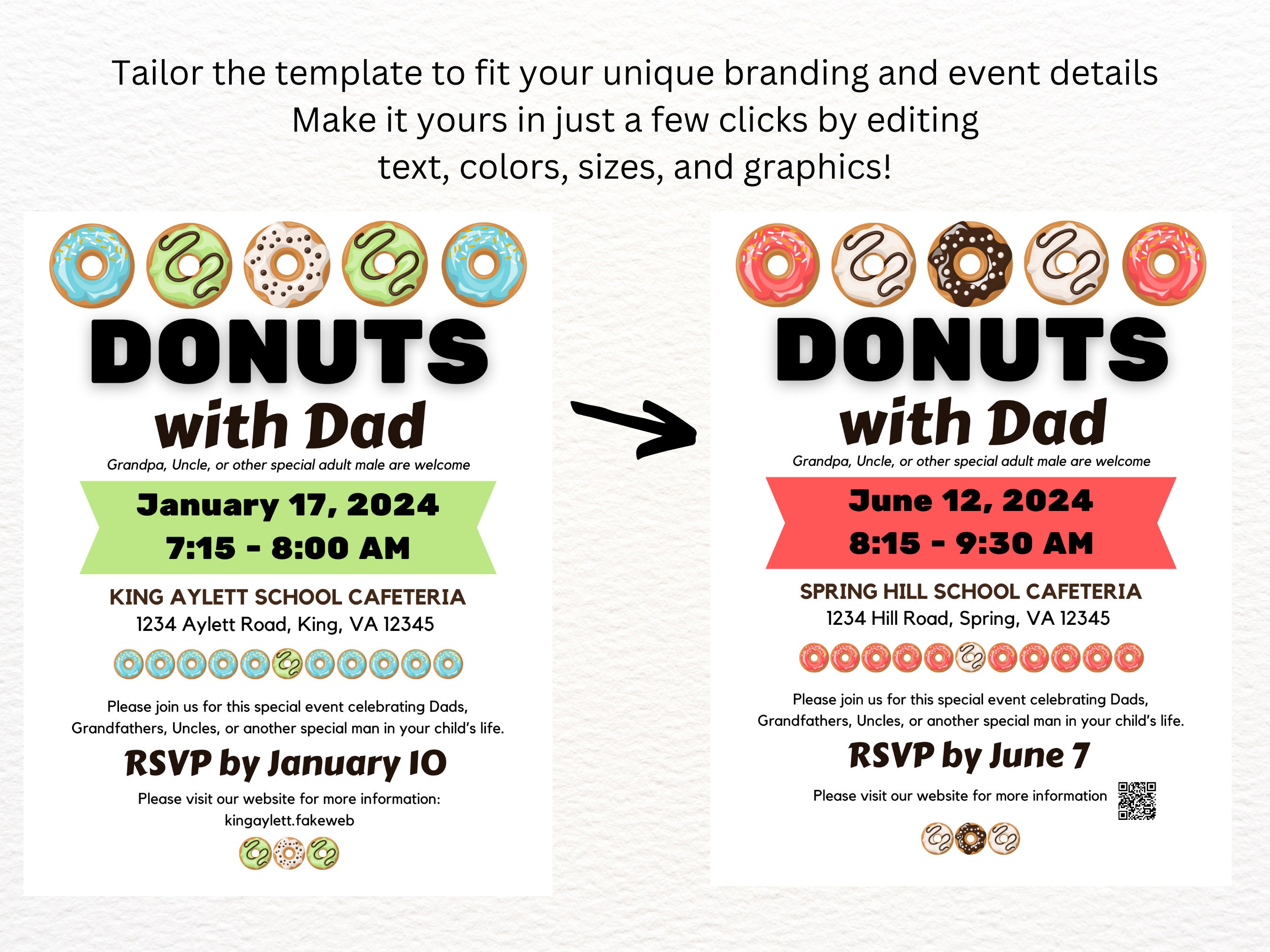 Donuts With Dad Flyer Canva Template - Customizable for PTA PTO PTSA ...