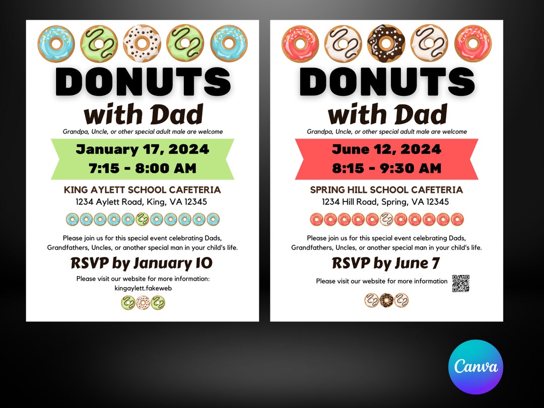Donuts With Dad Flyer Canva Template - Customizable for PTA PTO PTSA ...