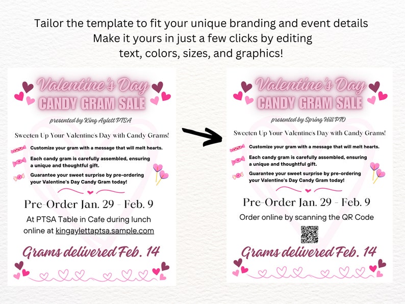 Valentine's Day Candy Gram Flyer and Card Canva Template - Customizable ...