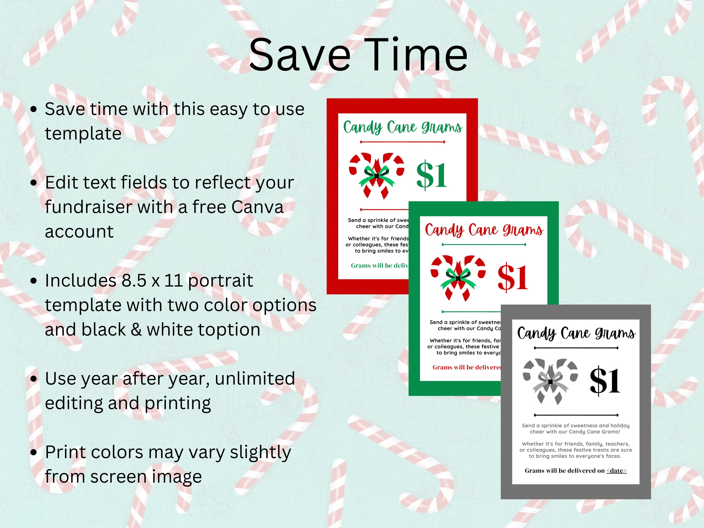 Editable Candy Gram Candy Cane Fundraiser Customizable Digital Template ...