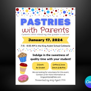 Pastries With Parents Flyer Canva Template - Customizable for PTA PTO ...