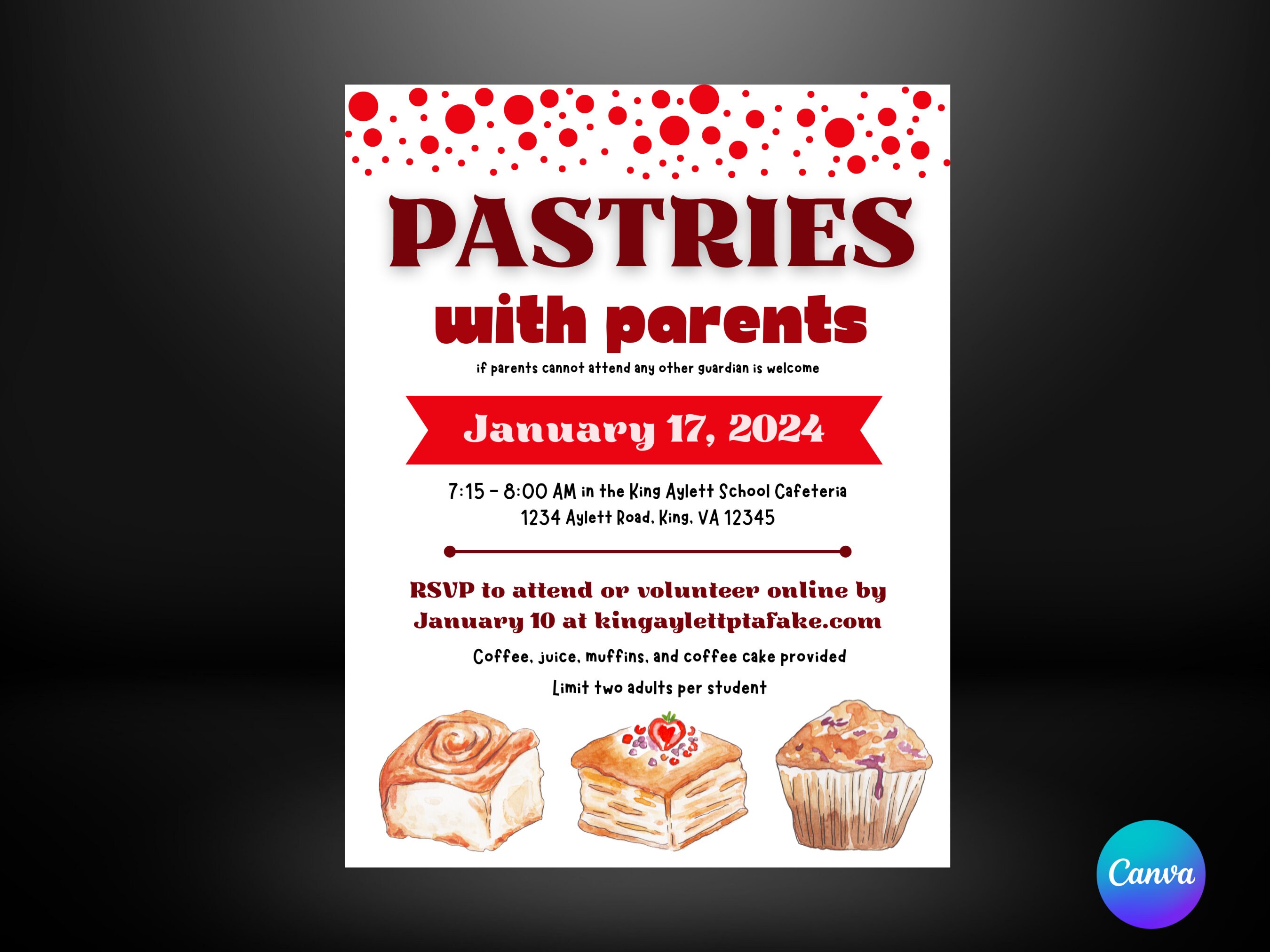 Pastries With Parents Flyer Canva Template Customizable for PTA PTO ...