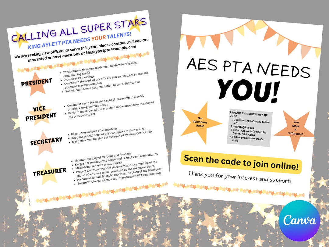 PTA, PTO, PTSA Officer/volunteer Solicitation Flyer Canva Template ...
