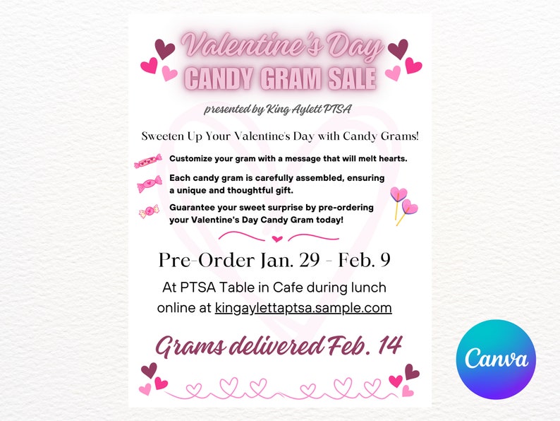 Valentine's Day Candy Gram Flyer and Card Canva Template - Customizable ...