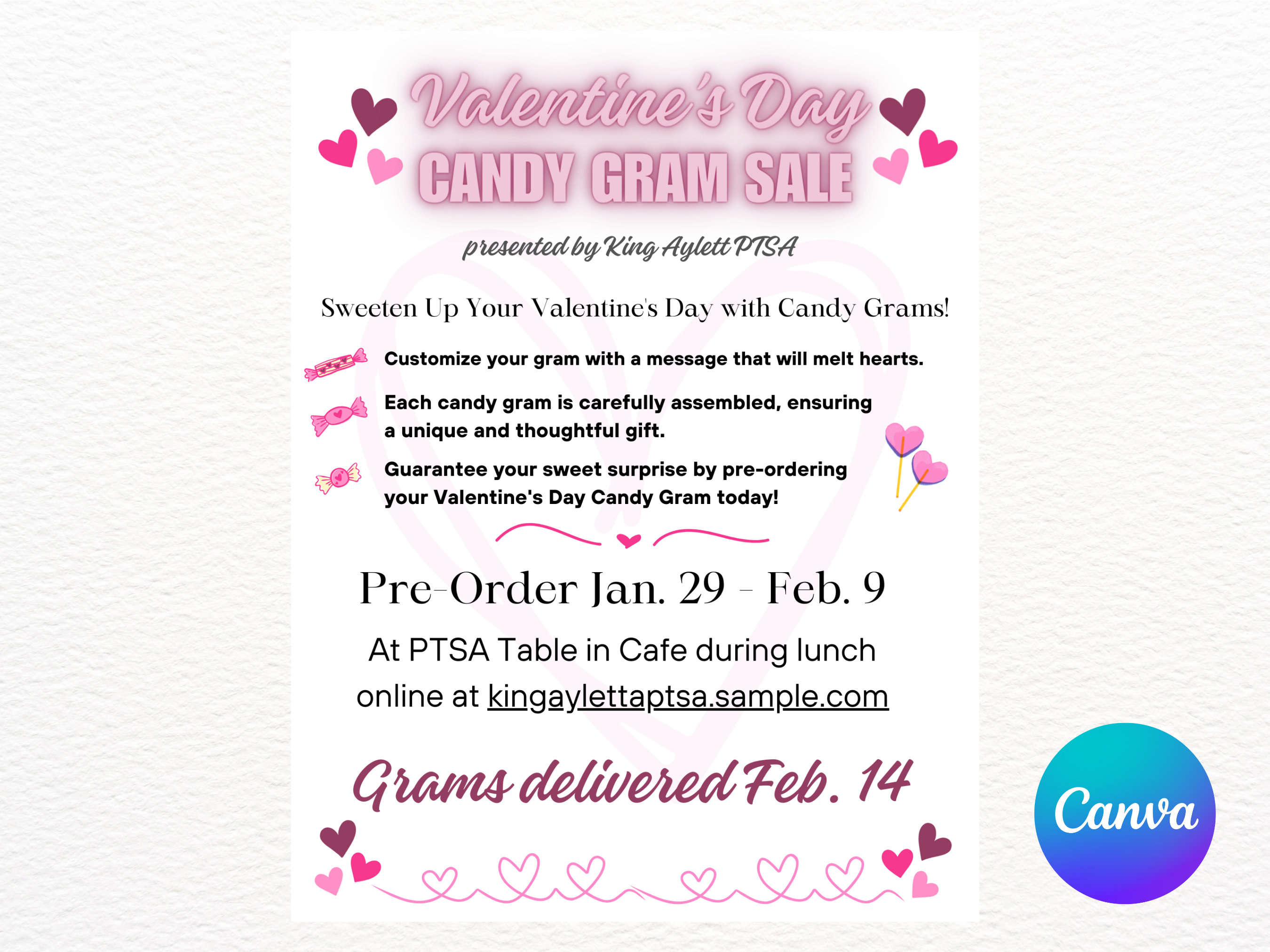 Valentine's Day Candy Gram Flyer and Card Canva Template - Customizable ...
