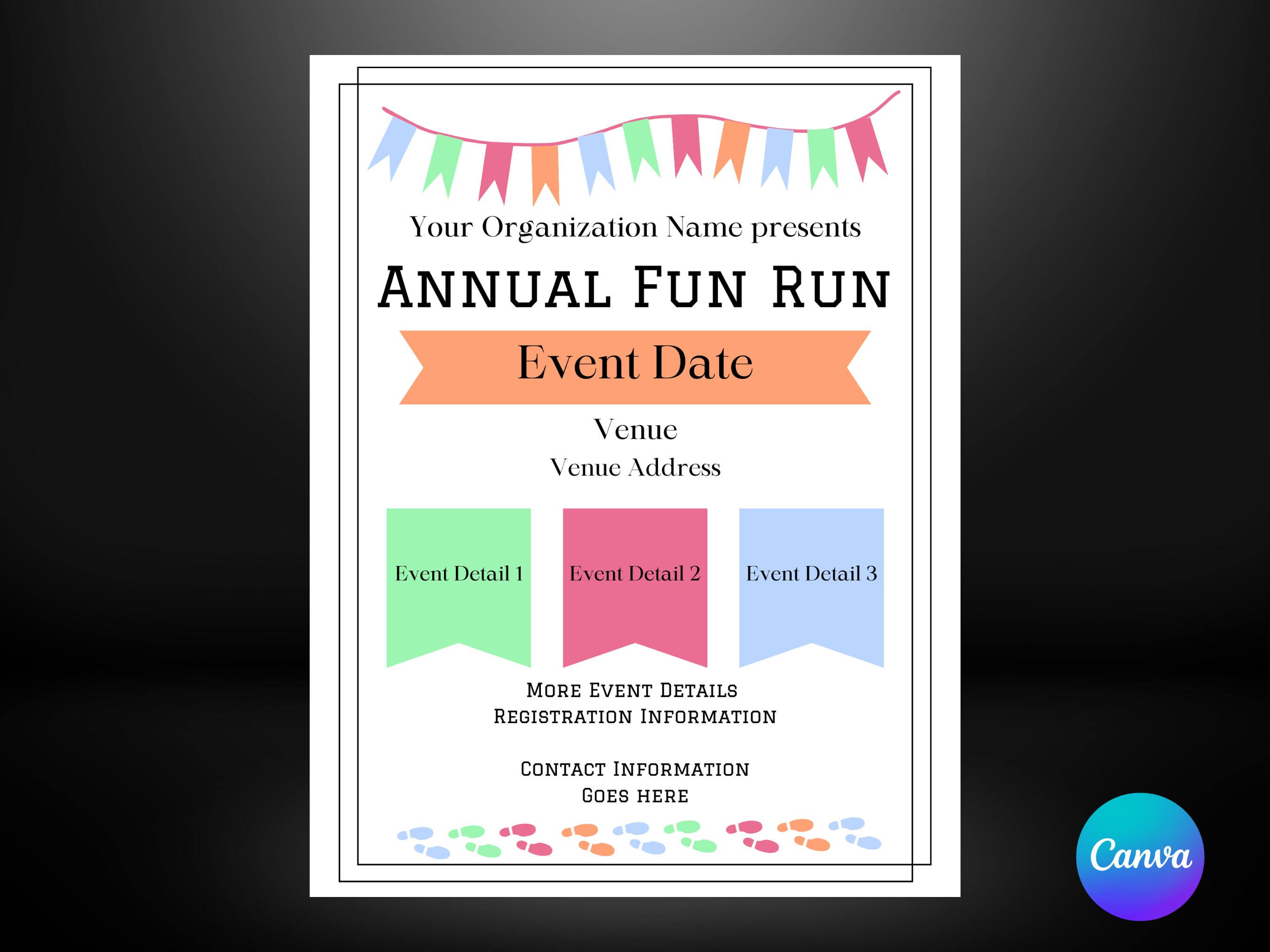 Fun Run Event Fundraiser Canva Flyer Template - Customizable for PTA ...