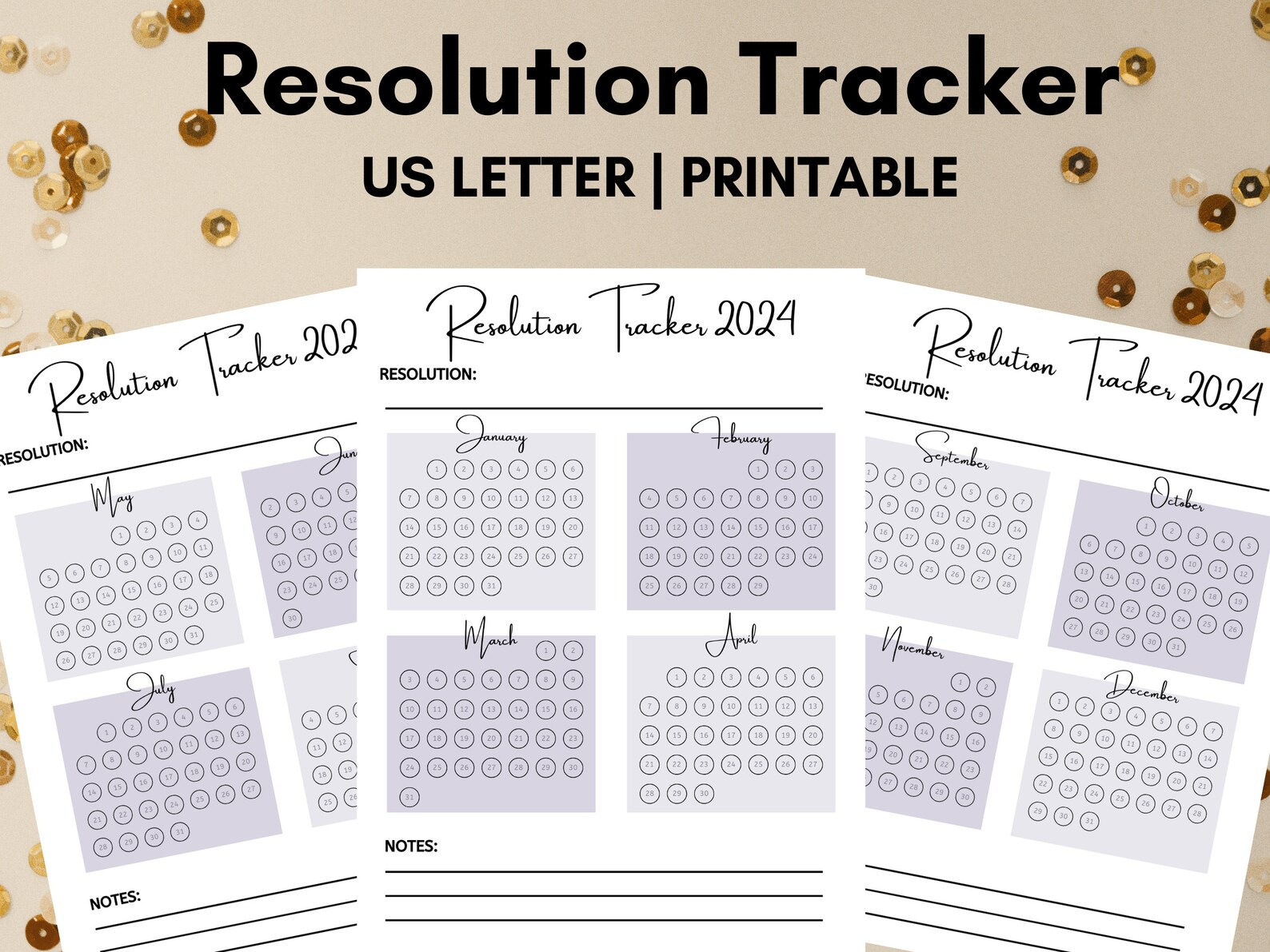 2024 Resolution Tracker Printable, New Year Resolution, Resolution ...