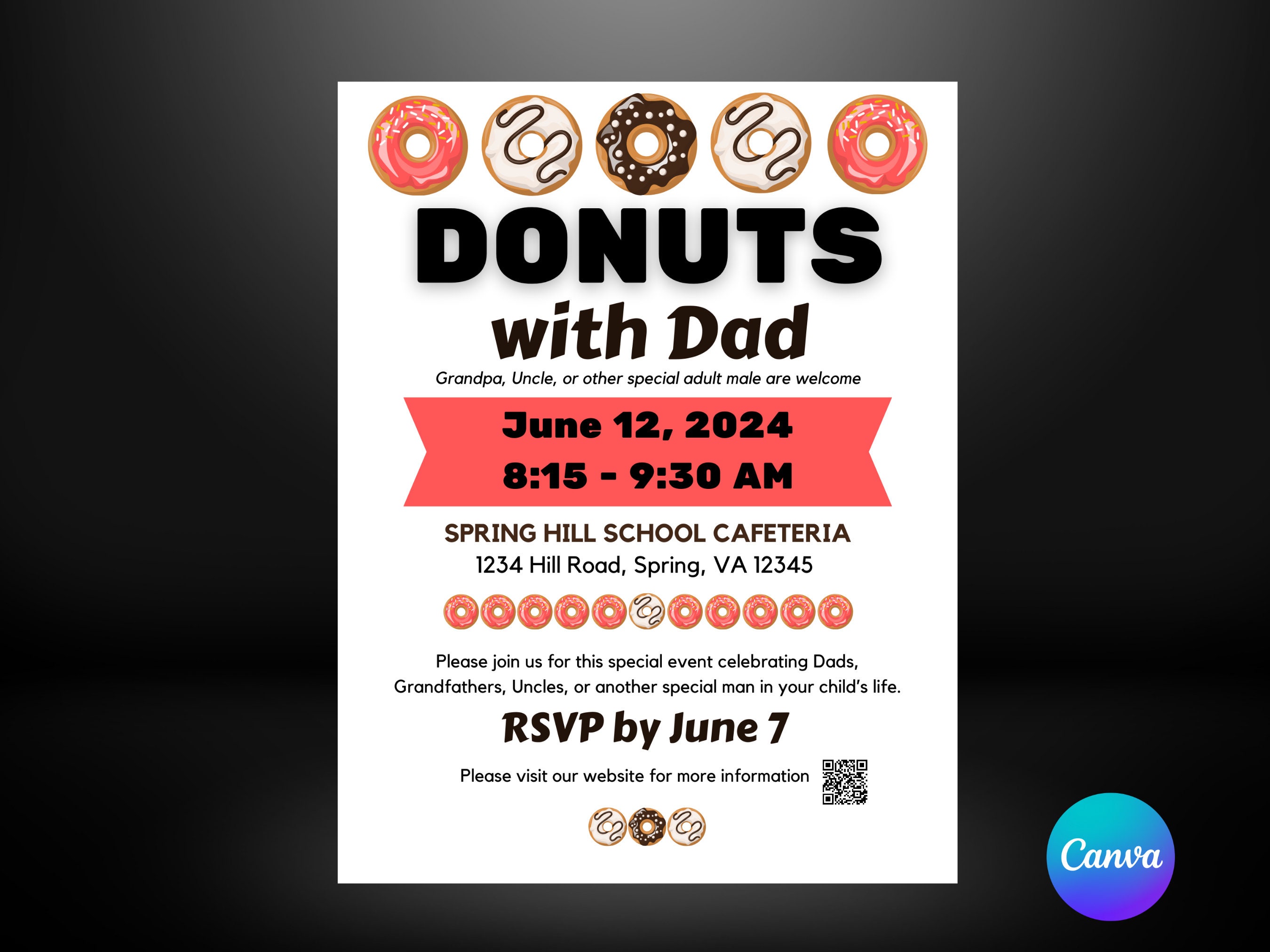 Donuts With Dad Flyer Canva Template - Customizable for PTA PTO PTSA School Church Organization ...