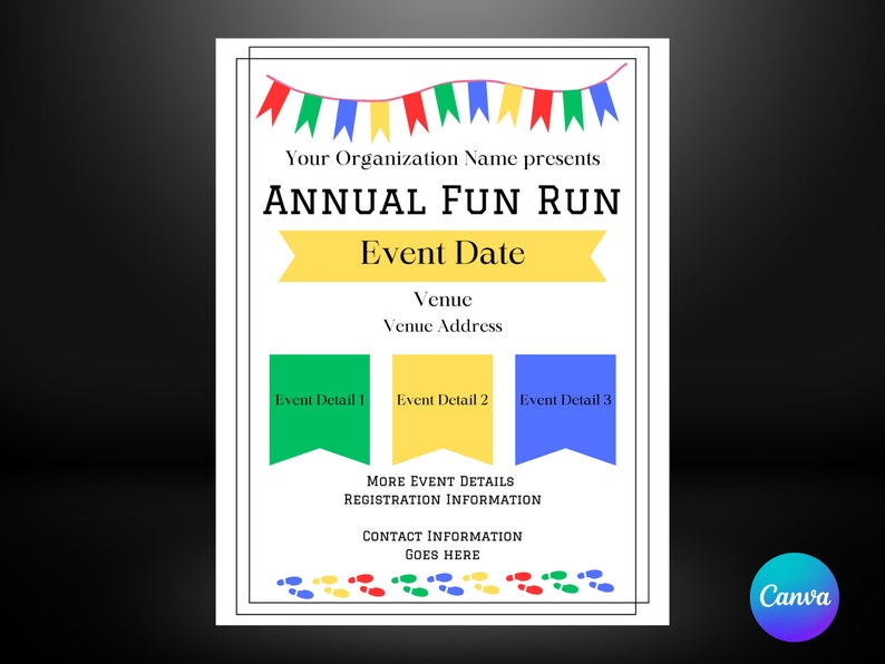 Fun Run Event Fundraiser Canva Flyer Template Customizable for PTA, PTO ...