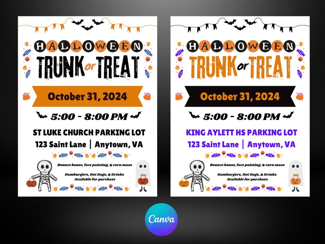 Halloween Trunk or Treat Flyer Canva Template - Customizable for PTA ...