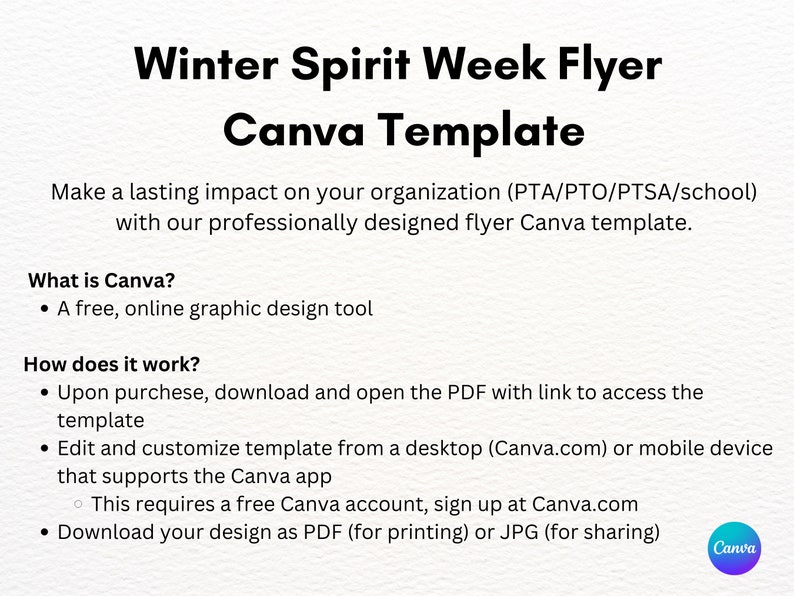 Winter Spirit Week Flyer Canva Template Fully Customizable for PTA PTO ...