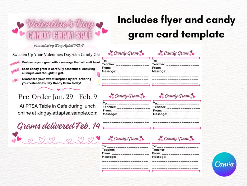 Valentine's Day Candy Gram Flyer and Card Canva Template - Customizable ...