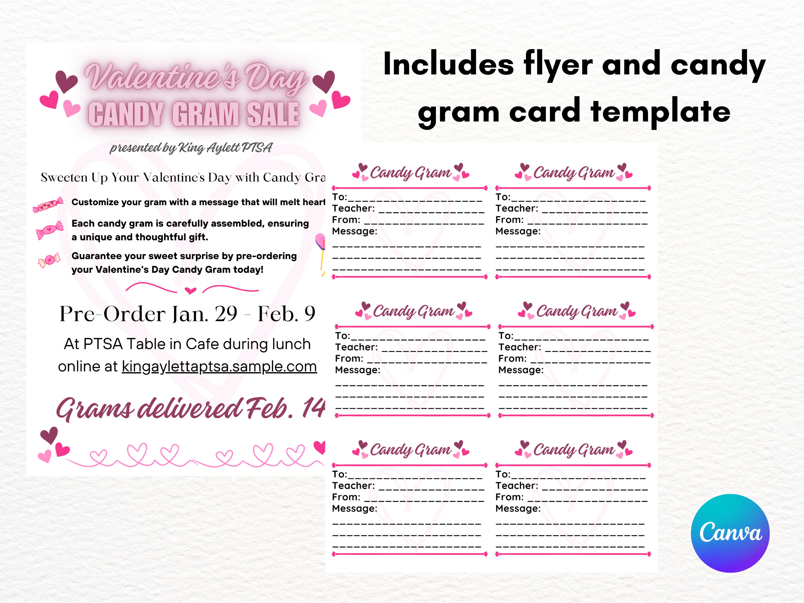 Valentine's Day Candy Gram Flyer and Card Canva Template - Customizable ...