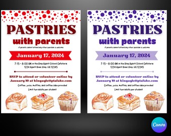 Pastries With Parents Flyer Canva Template - Customizable for PTA PTO ...