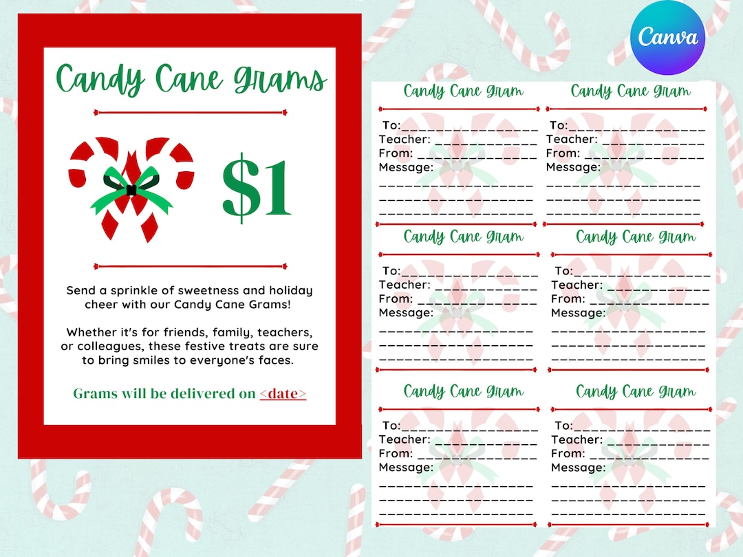 Editable Candy Gram Candy Cane Fundraiser Customizable Digital Template ...