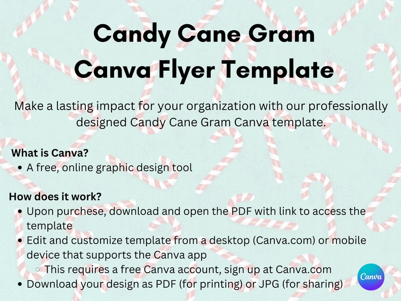 Editable Candy Gram Candy Cane Fundraiser Customizable Digital Template ...