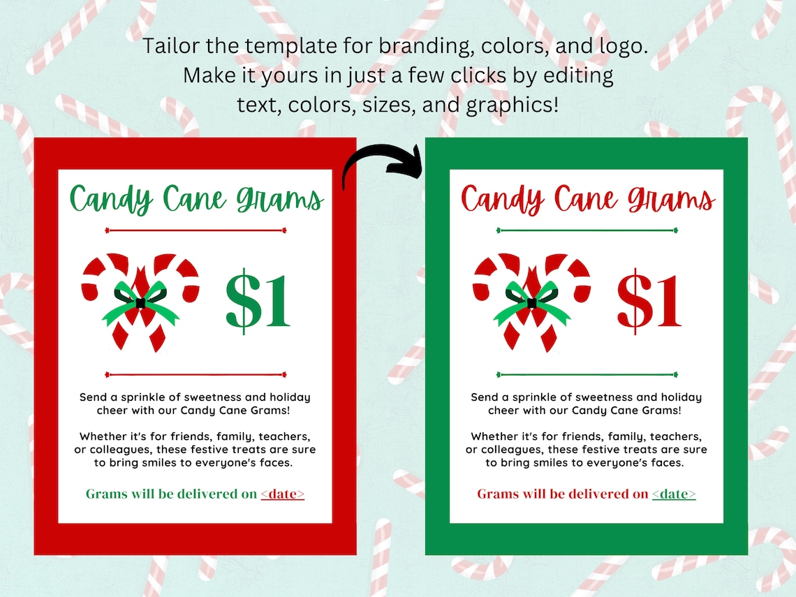 Editable Candy Gram Candy Cane Fundraiser Customizable Digital Template ...