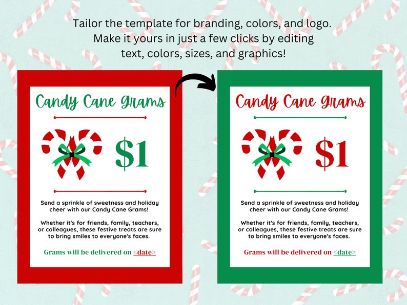Editable Candy Gram Candy Cane Fundraiser Customizable Digital Template ...