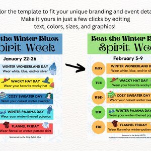 Winter Spirit Week Flyer Canva Template Fully Customizable for PTA PTO ...