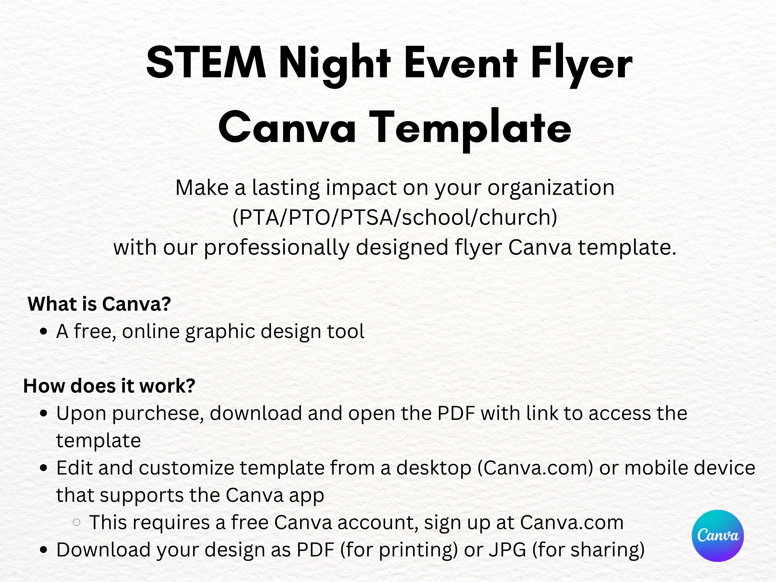 STEM Night Flyer Canva Template Customizable for PTA PTO School Church ...