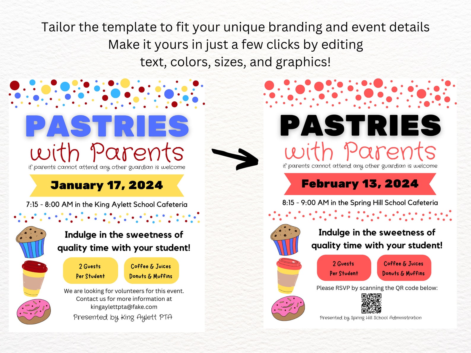 Pastries With Parents Flyer Canva Template - Customizable for PTA PTO ...