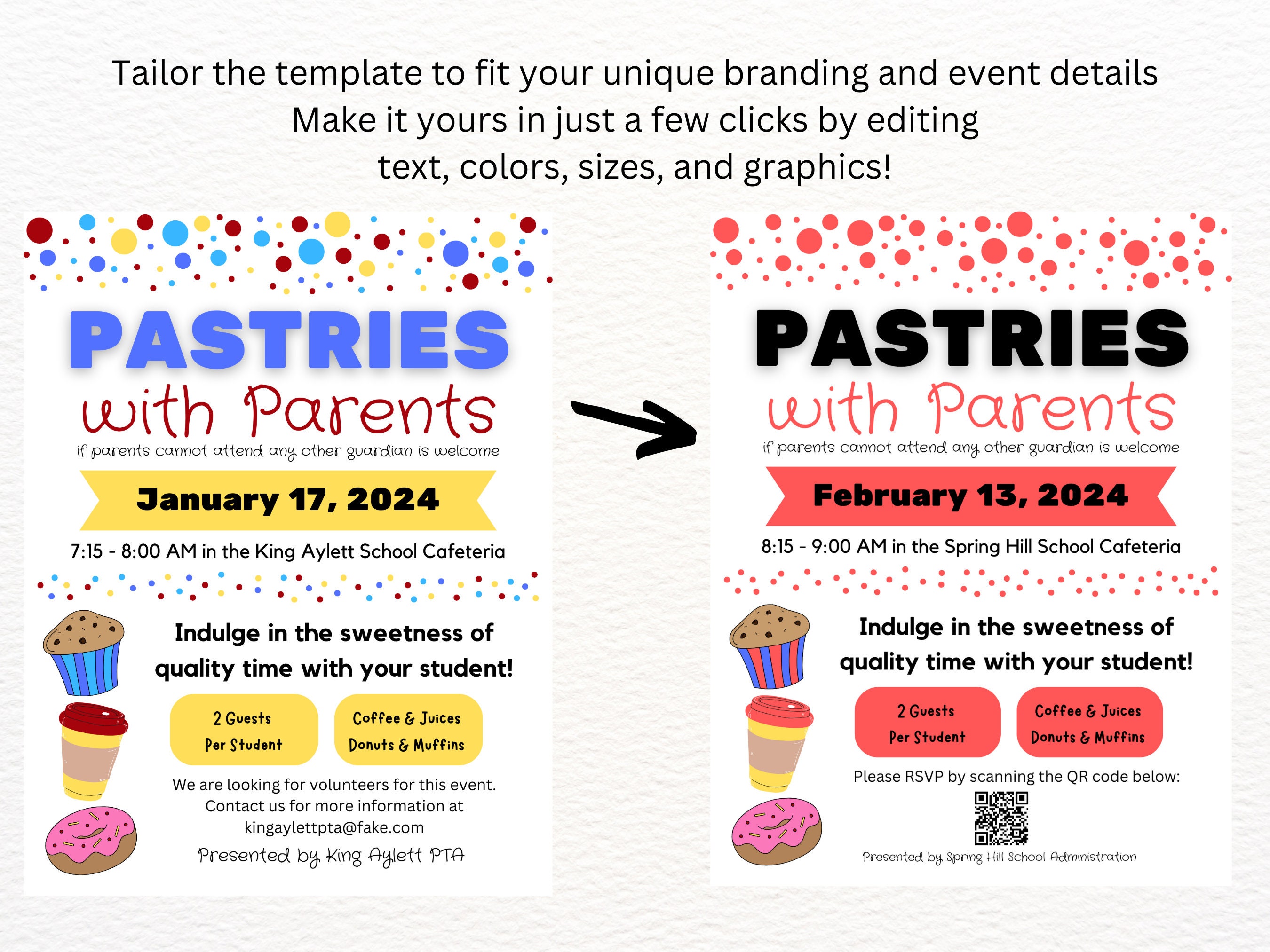 Pastries With Parents Flyer Canva Template - Customizable for PTA PTO ...