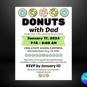 Donuts With Dad Flyer Canva Template - Customizable for PTA PTO PTSA ...