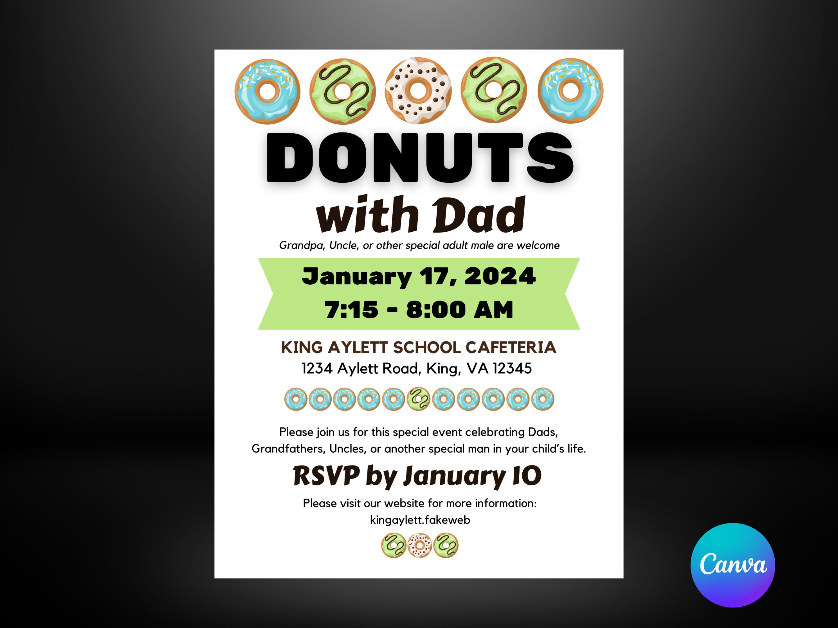 Donuts With Dad Flyer Canva Template - Customizable for PTA PTO PTSA ...