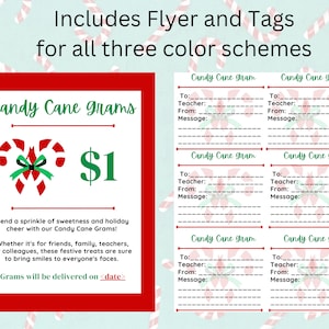 Editable Candy Gram Candy Cane Fundraiser Customizable Digital Template ...