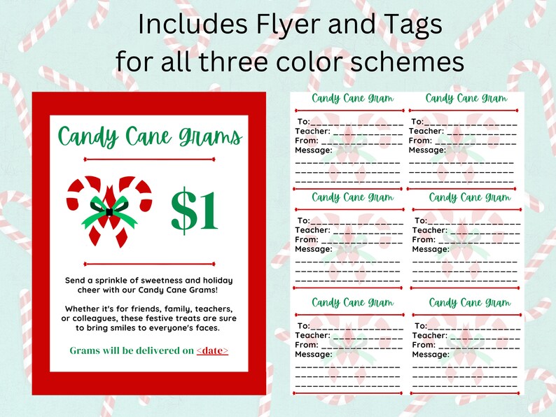 Editable Candy Gram Candy Cane Fundraiser Customizable Digital Template ...